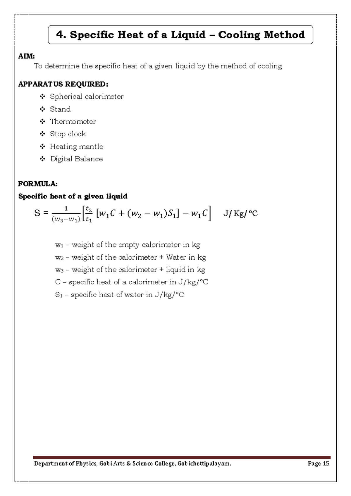Specific Heat Determination of Liquid via Cooling Method - PHY 4 - Studocu