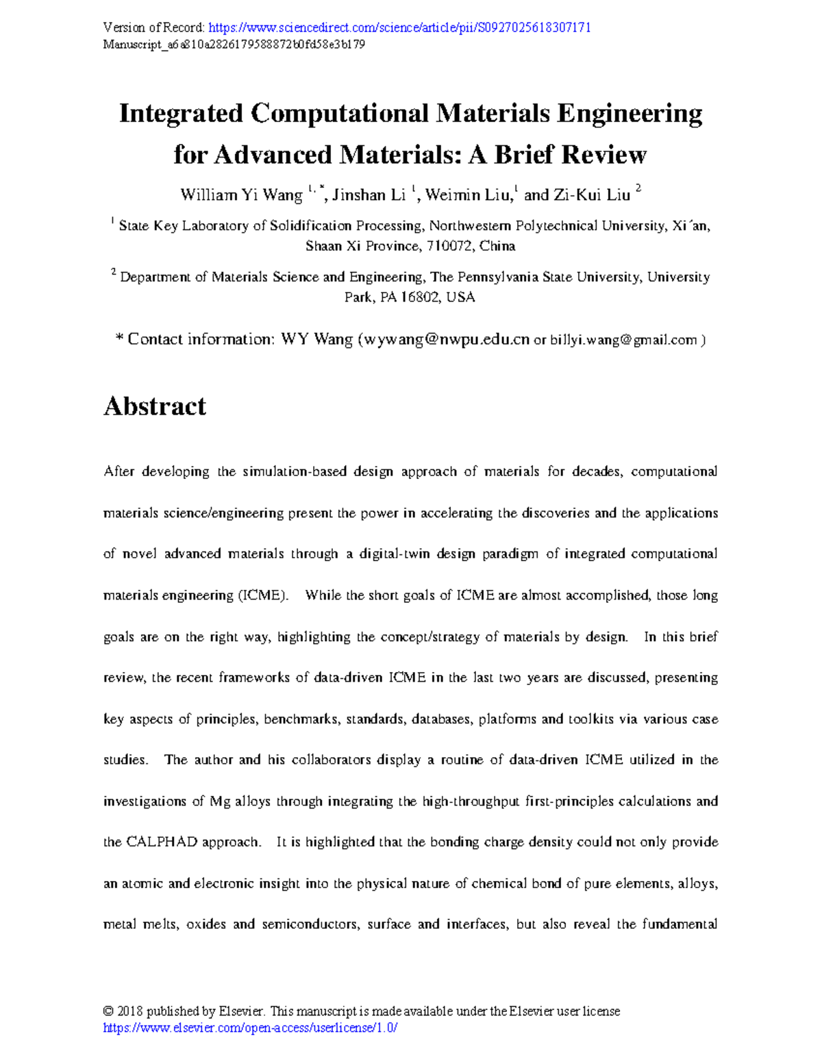 Integrated Computational Materials Engineering (ICME) Overview and ...