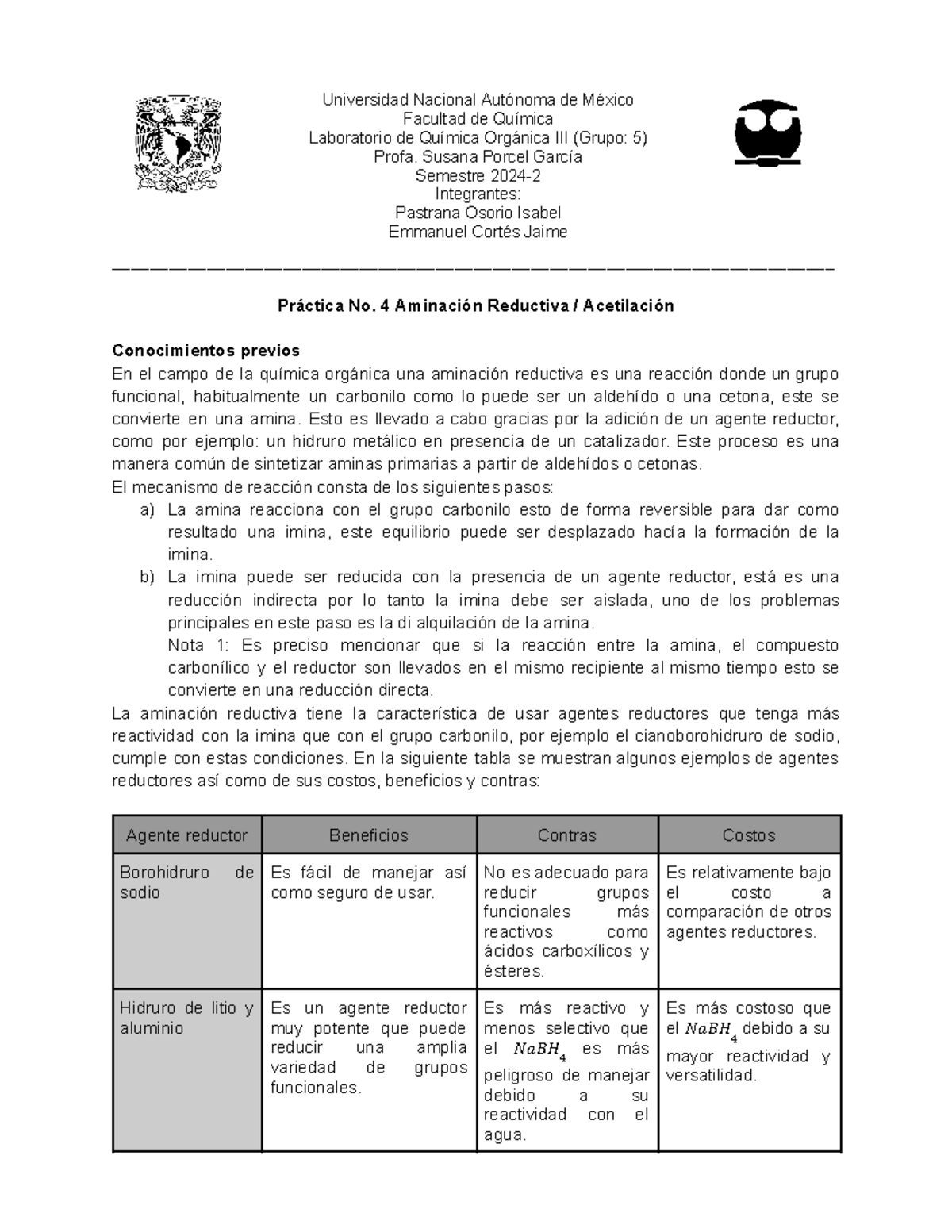 Práctica No. 4: Aminación Reductiva y Acetilación en Química Orgánica ...