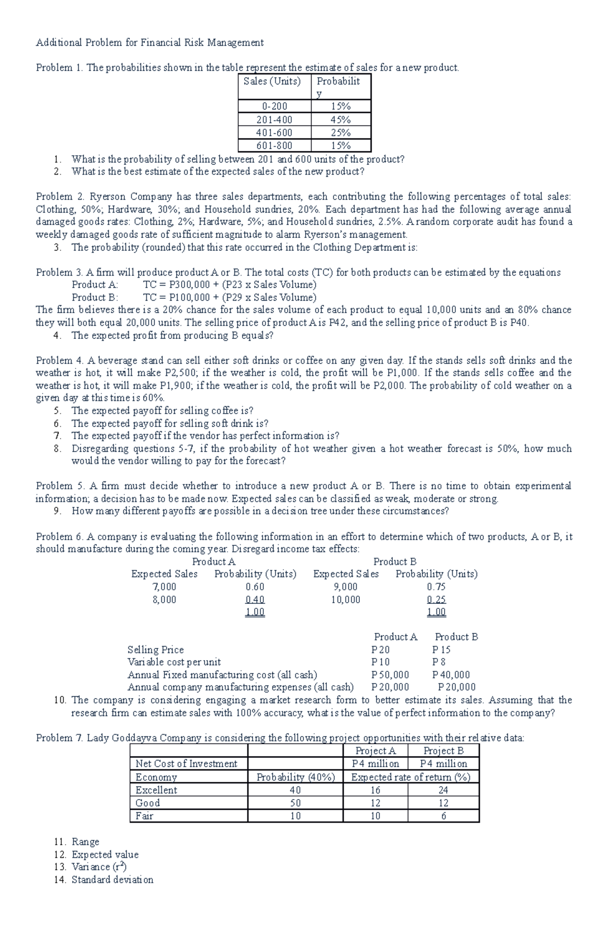 Financial Risk Management Practice Exam Questions (FIN 401) - Studocu