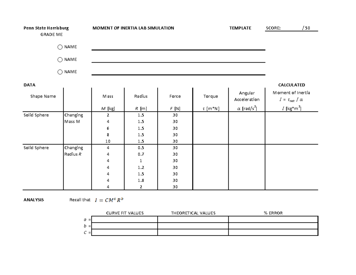 Moment_of_Inertia_Template_Simulation_Summer_ - Penn State Harrisburg MOMENT OF INERTIA LAB ...
