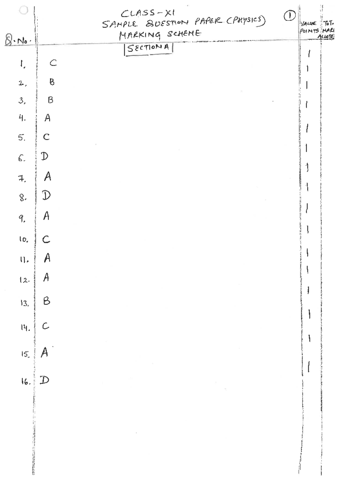 CLASS XI SAMPLE QUESTION PAPER (PHYSICS) VALUE MARKING SCHEME - Studocu