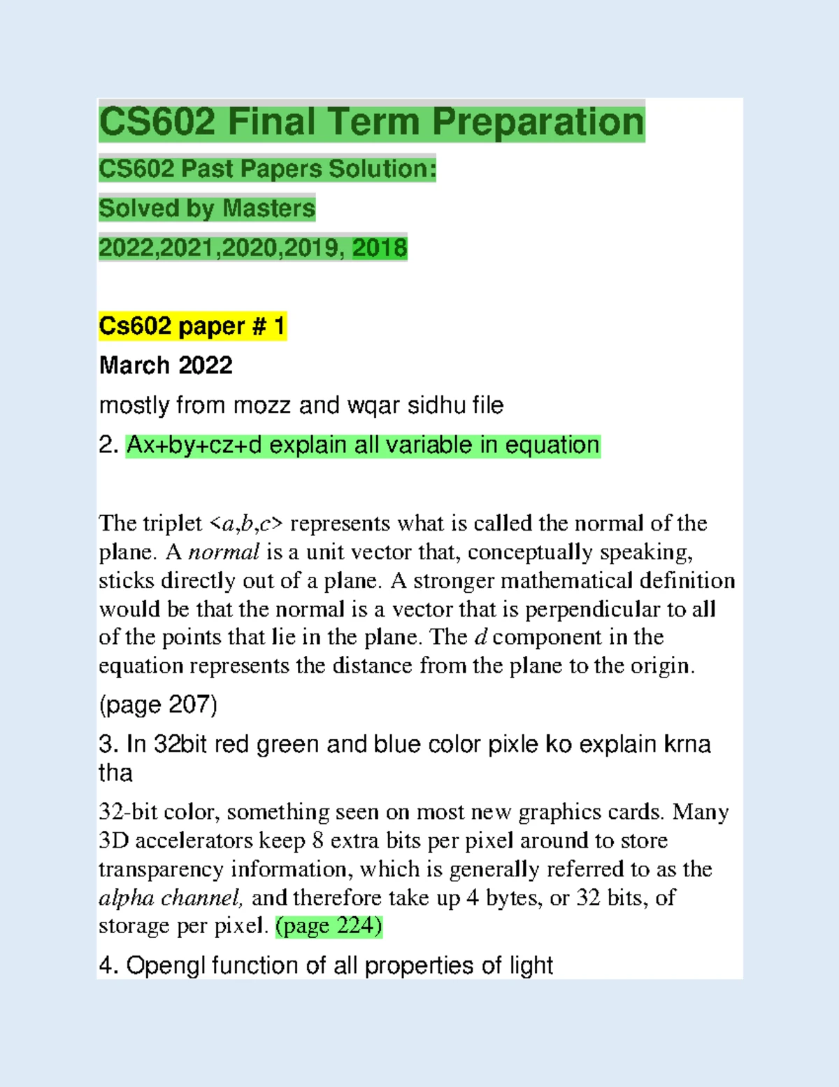 Cs602 Midterm Solved Mcqs Cs602 Computer Graphics Mcqs Midterm