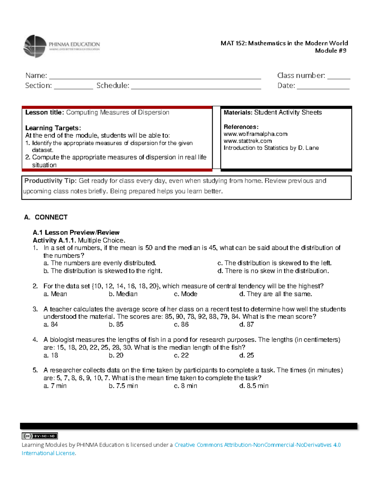 MAT 152: Lesson on Computing Measures of Dispersion - Studocu