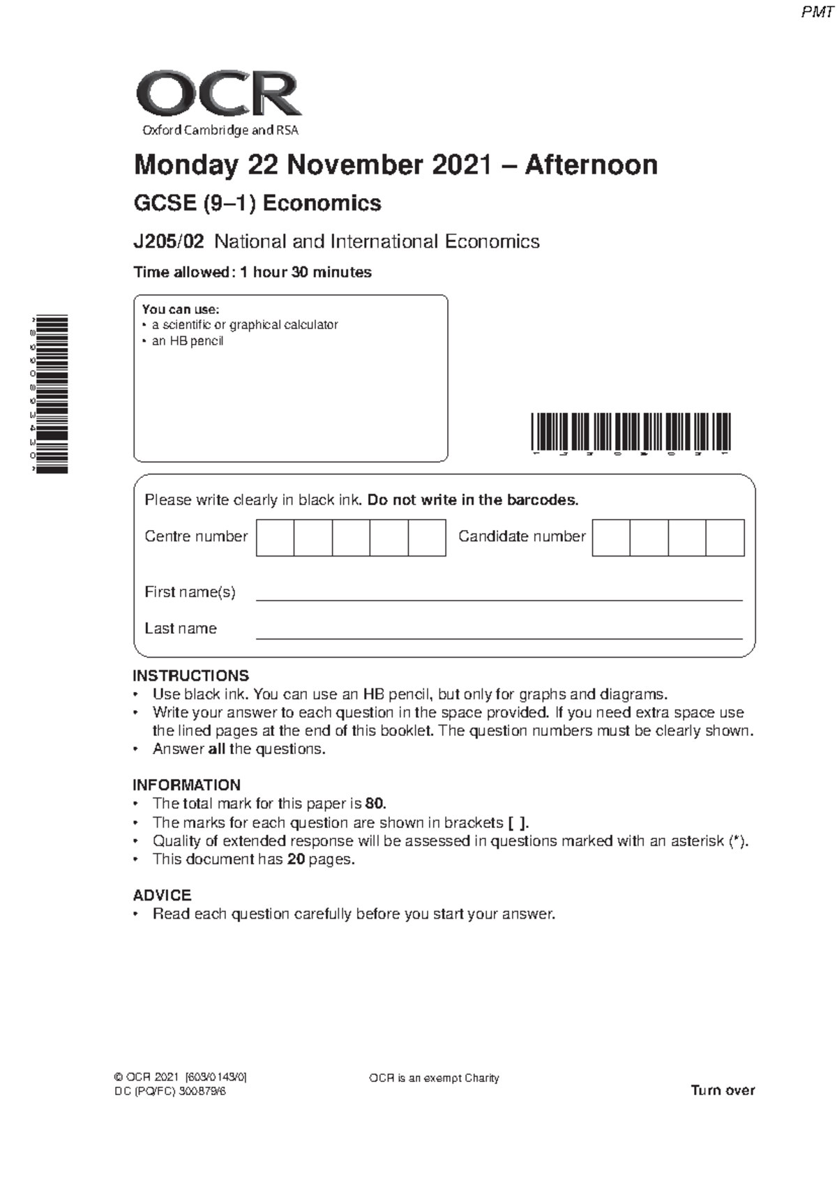 November 2021 QP - Component 2 OCR Economics GCSE - Oxford Cambridge ...