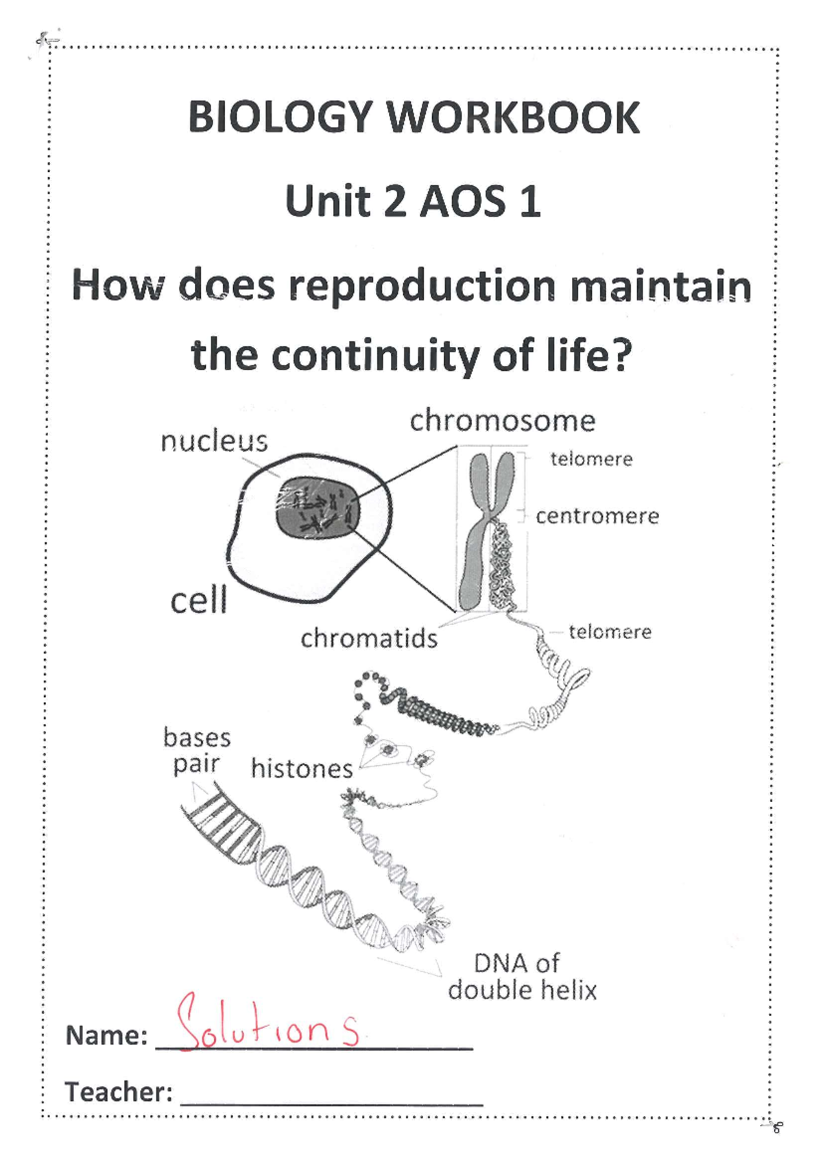 Biology Workbook: Unit 2 AOS 1 - Reproduction & Cell Cycle Insights ...