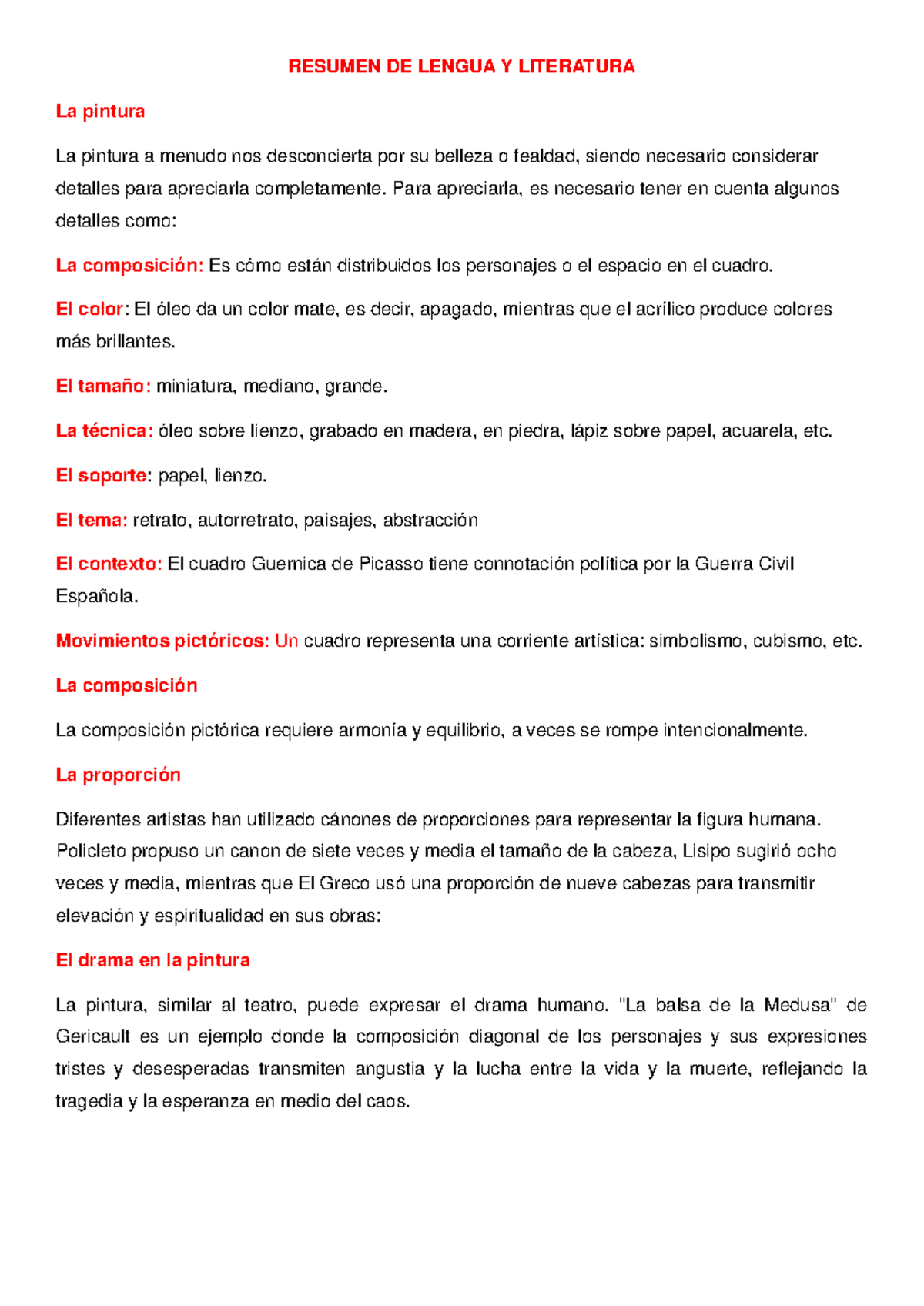 Resumen de Lengua y Literatura: Análisis de la Pintura y Composición ...
