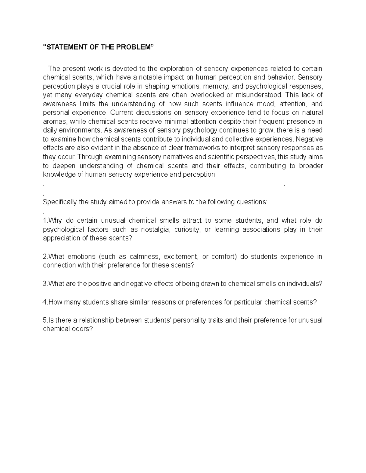 SOP Research: Exploring Chemical Scents & Sensory Perception - Studocu