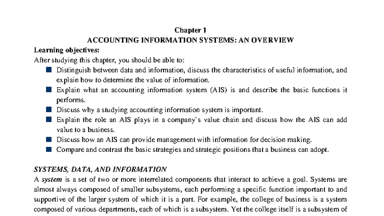 Chapter 1 AIS Overview: Understanding Accounting Information Systems - Studocu
