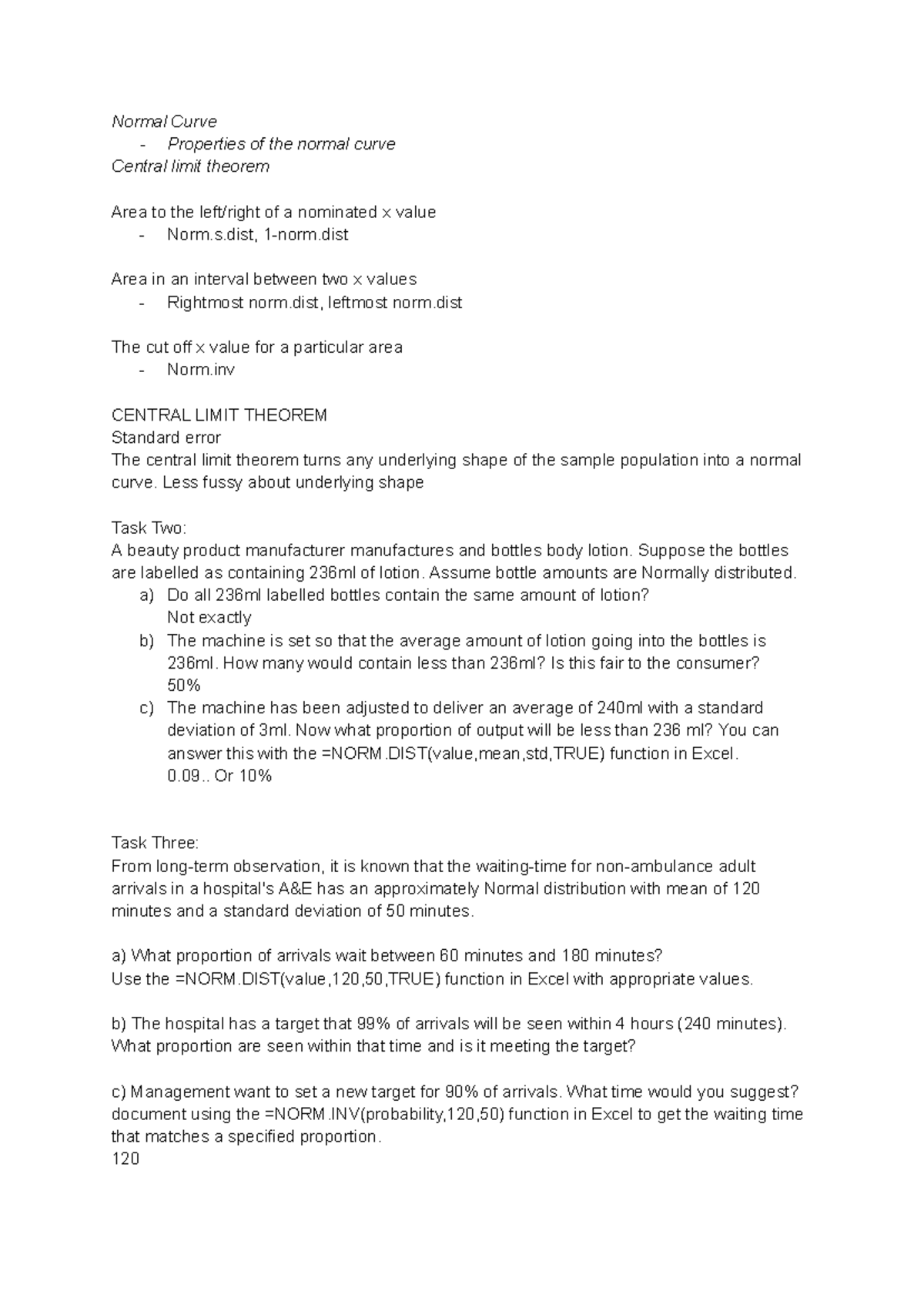 33116 DDD Comp Lab 5 - Normal Curve & Central Limit Theorem Notes - Studocu