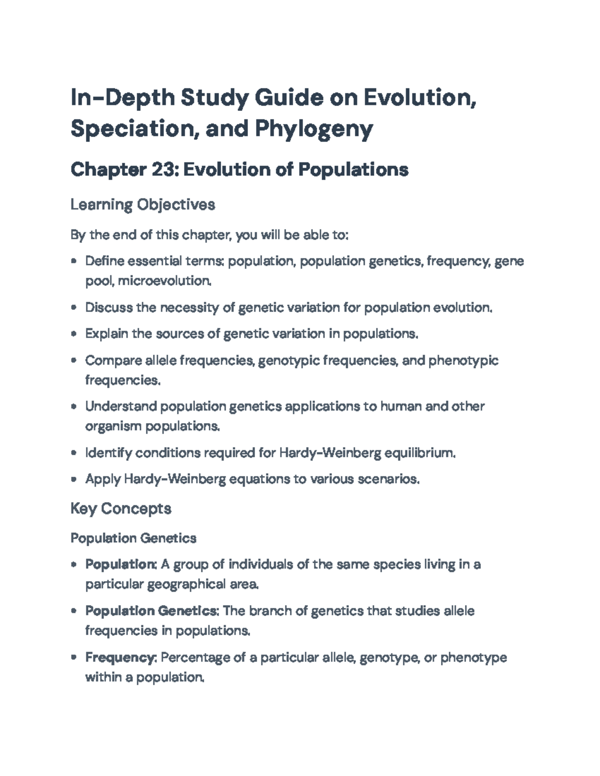 In-Depth Study Guide: Evolution, Speciation, and Phylogeny (Bio 101 ...