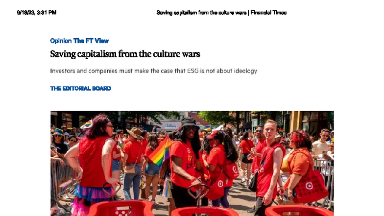 2023 FT Opinion: Addressing the ESG Backlash in Capitalism - Studocu