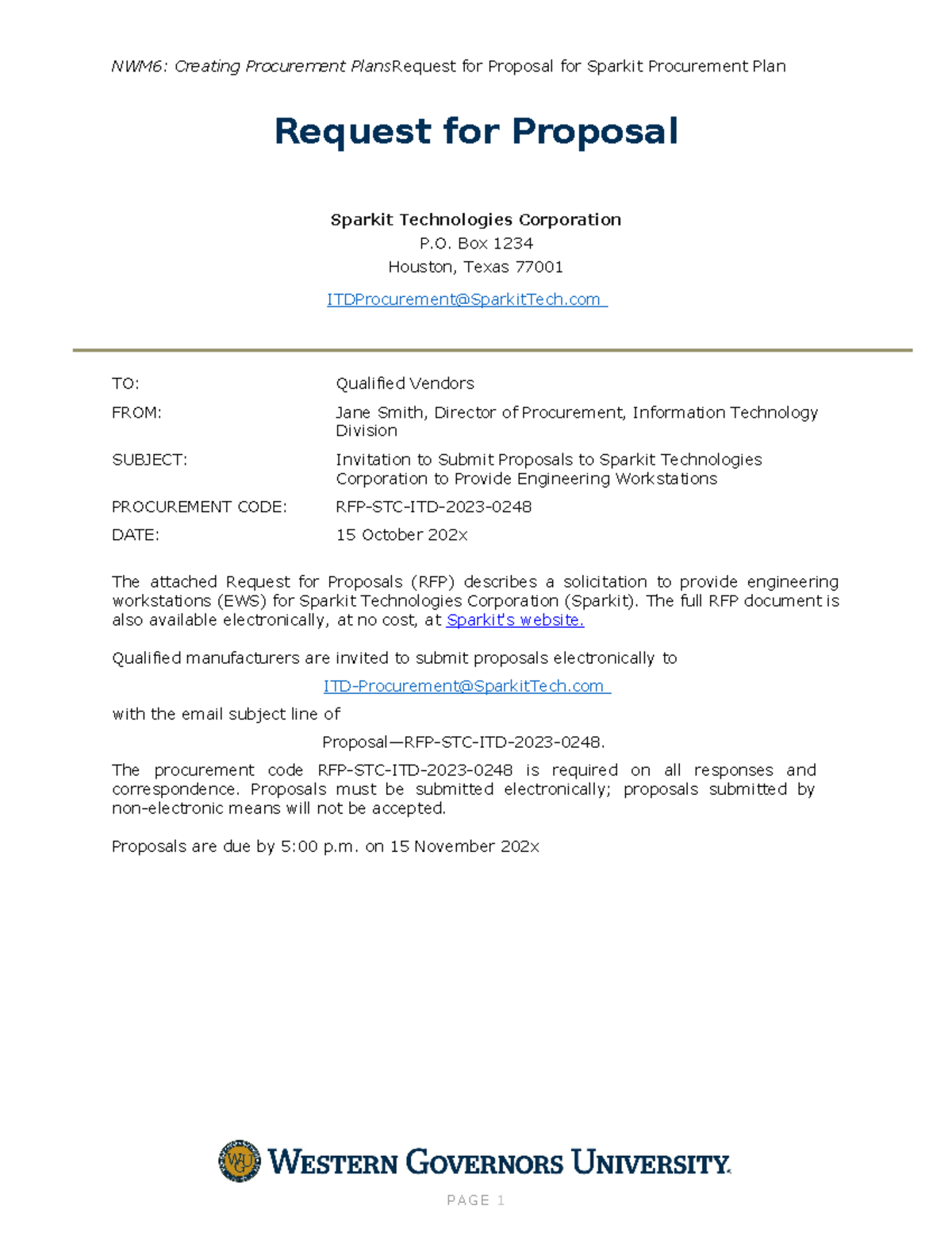Request for Proposal for Sparkit Procurement Plan - Request for ...