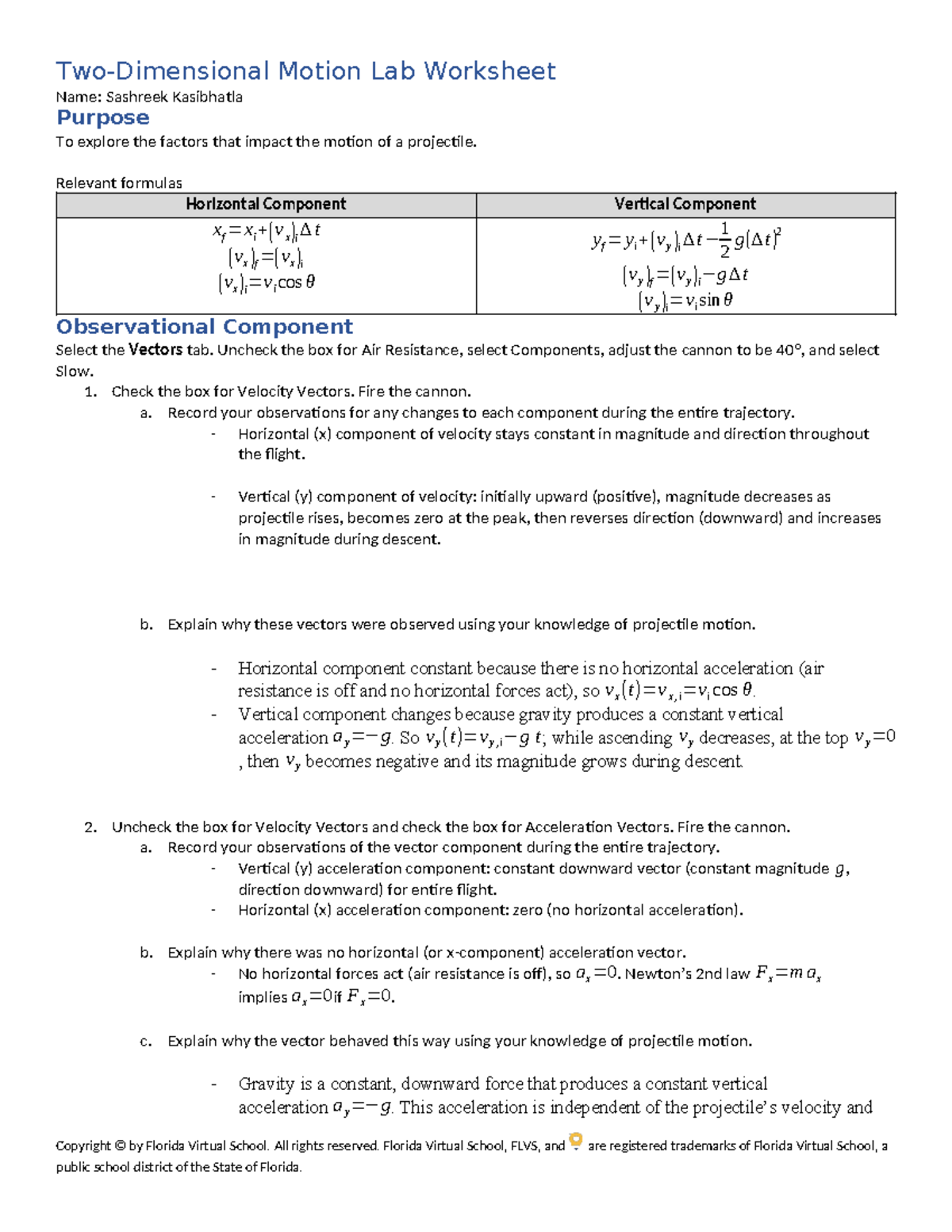 Physics 2.03: Motion Lab Worksheet and Observations - Studocu