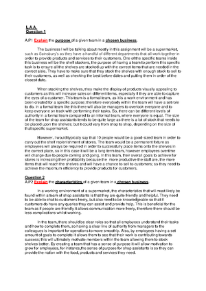 Unit 9 Assignment 2 - BTEC Business coursework - Effective Business ...