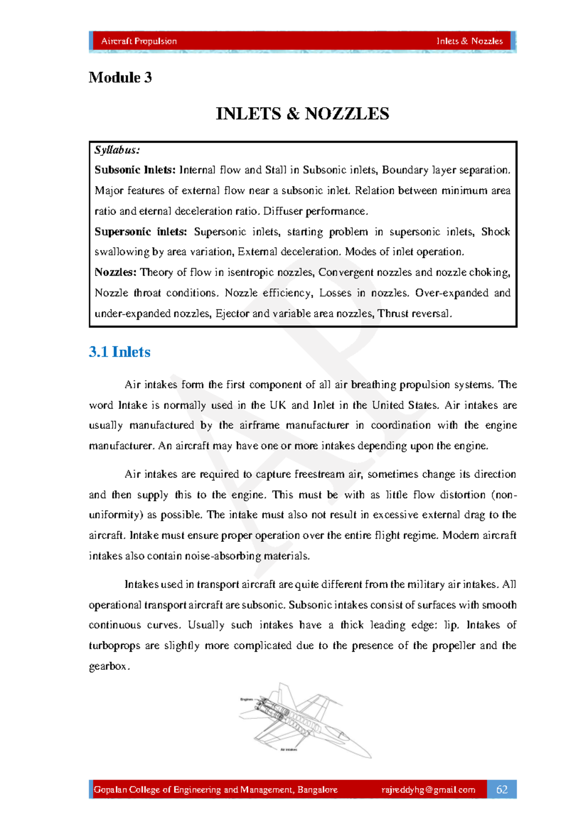 Aircraft Propulsion Inlets & Nozzles: Module 3 Syllabus Overview - Studocu