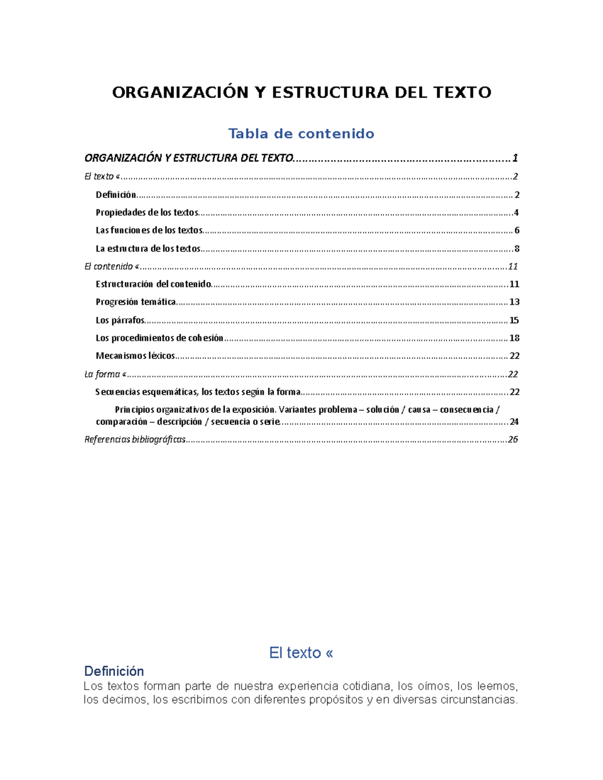 Organización y Estructura de los Textos: Cuadernillo de Estudio - Studocu