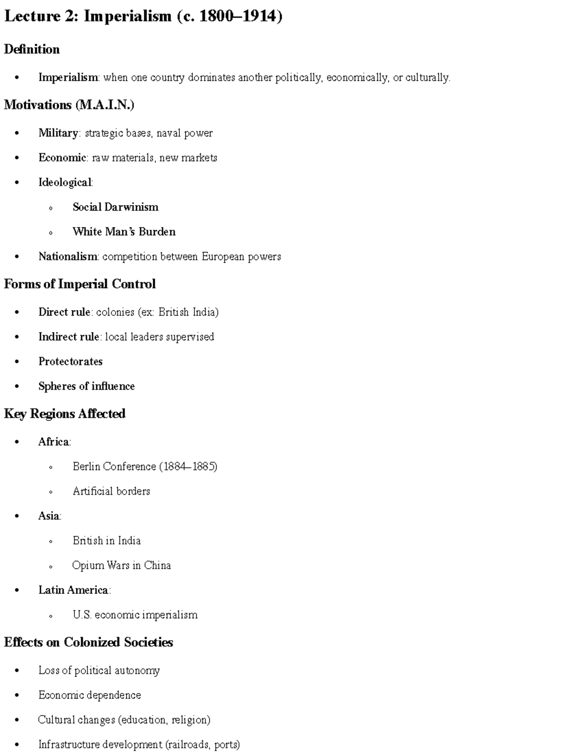 Lecture 2: Understanding Imperialism and Its Global Impact - Studocu