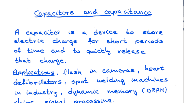 Capacitors Notes - Understanding Electric Charge Storage - Studocu