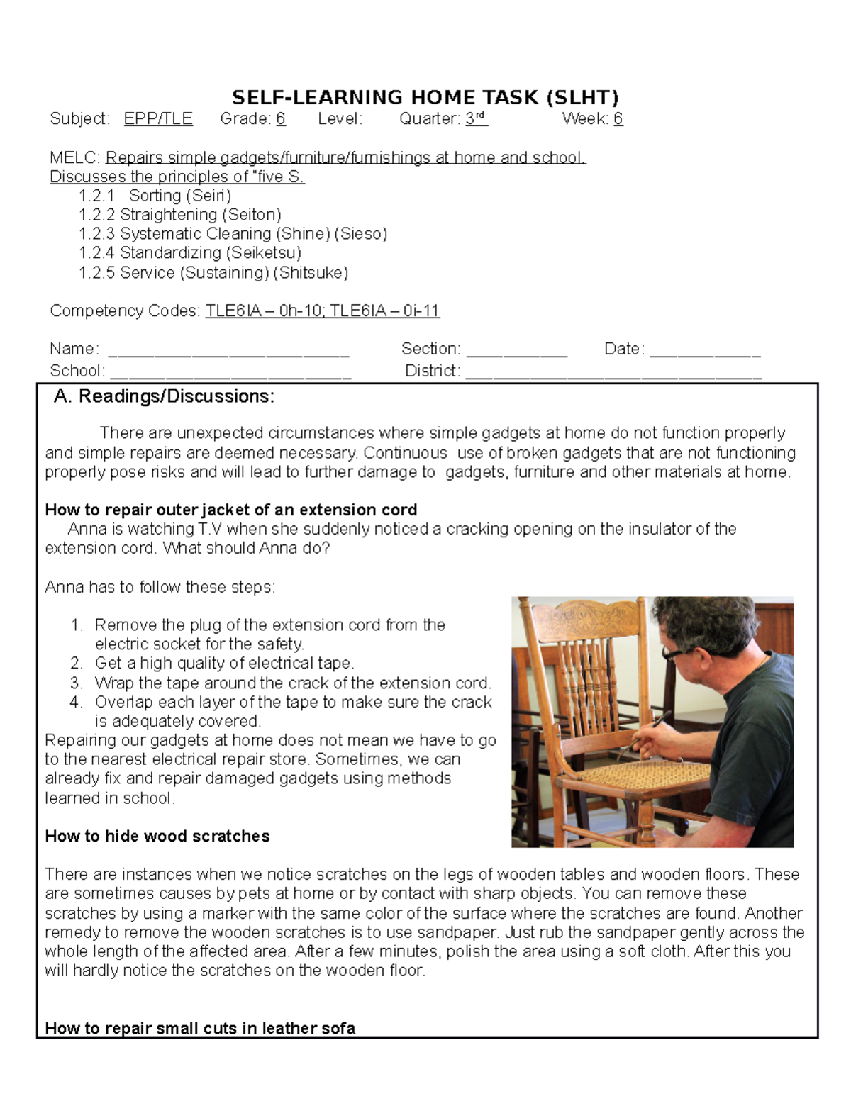 Q3-SLHT TLE6 IA-WEEK-6 - SELF-LEARNING HOME TASK (SLHT) Subject: EPP ...