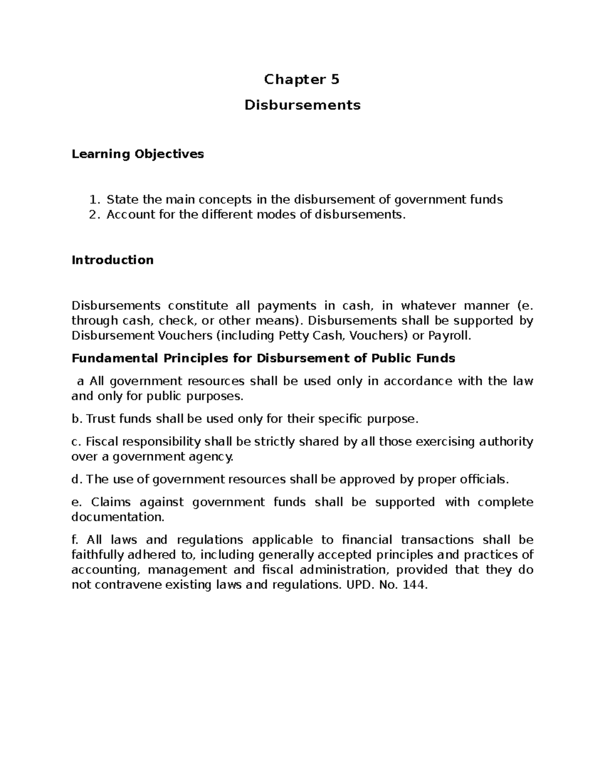 Gov Accounting Chapter 5: Disbursement Principles and Practices - Studocu