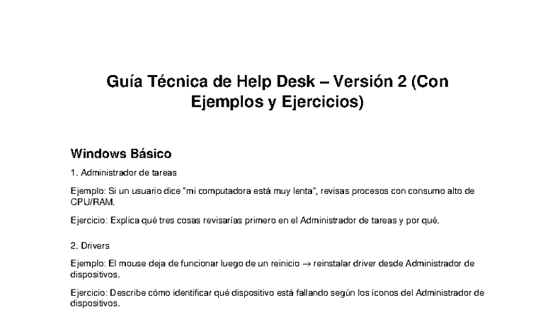 Guía Técnica Help Desk V2: Ejemplos y Ejercicios Windows Básico 1 - Studocu