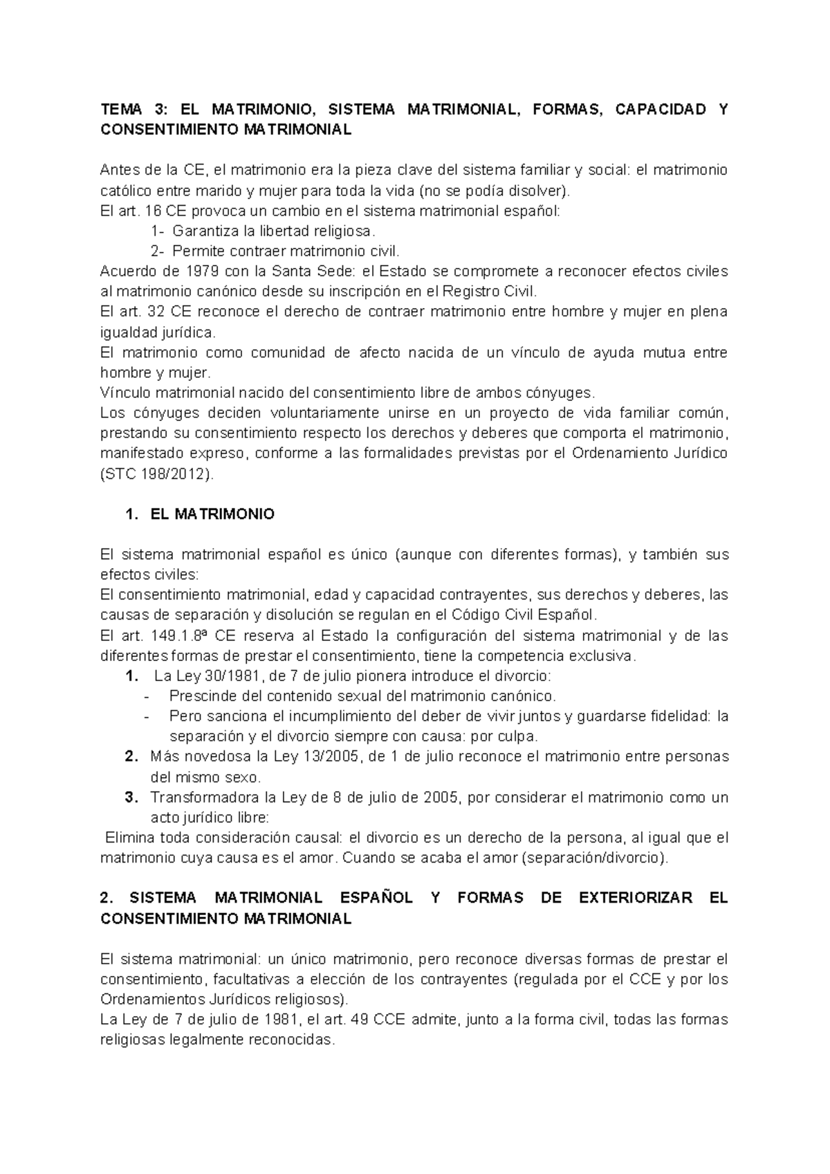 Tema 3: Matrimonio, Sistema Matrimonial y Consentimiento (Derecho ...