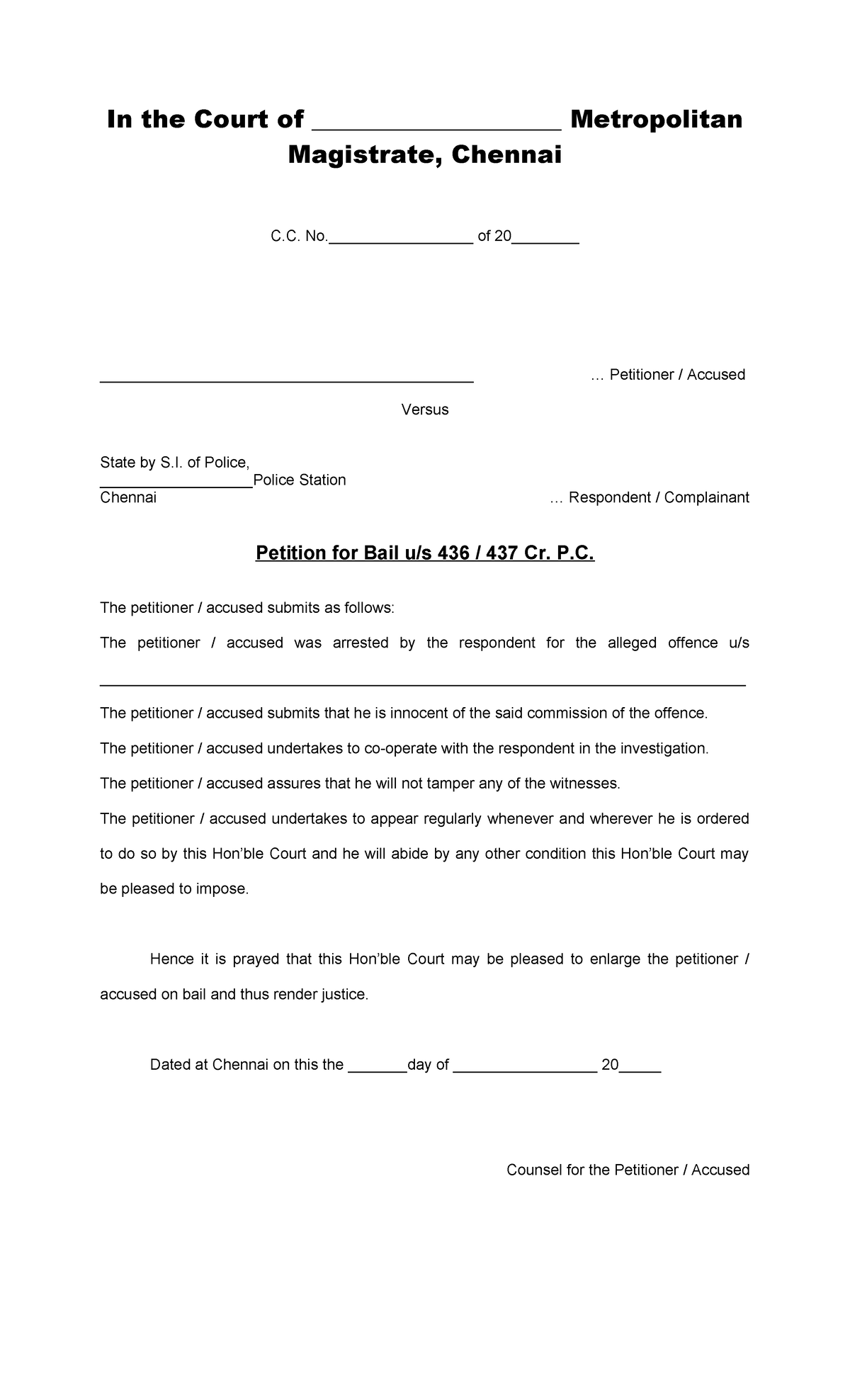 Bail - bail petition template - In the Court of ...