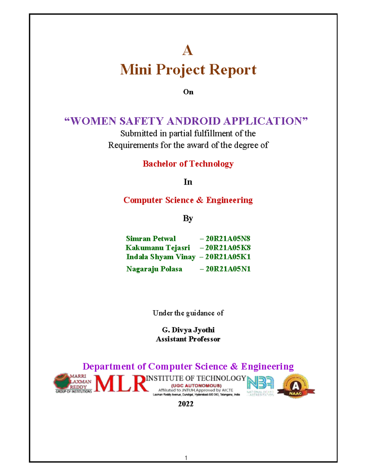 B.Tech Project Report: Women Safety Android App (CSE 2022) - Studocu