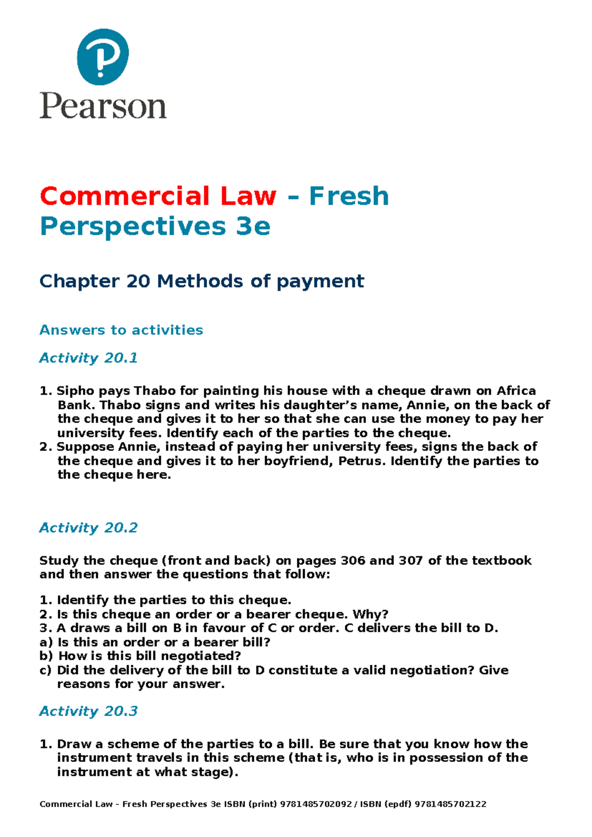 Chapter 20 Questions - Commercial Law – Fresh Perspectives 3e Chapter ...