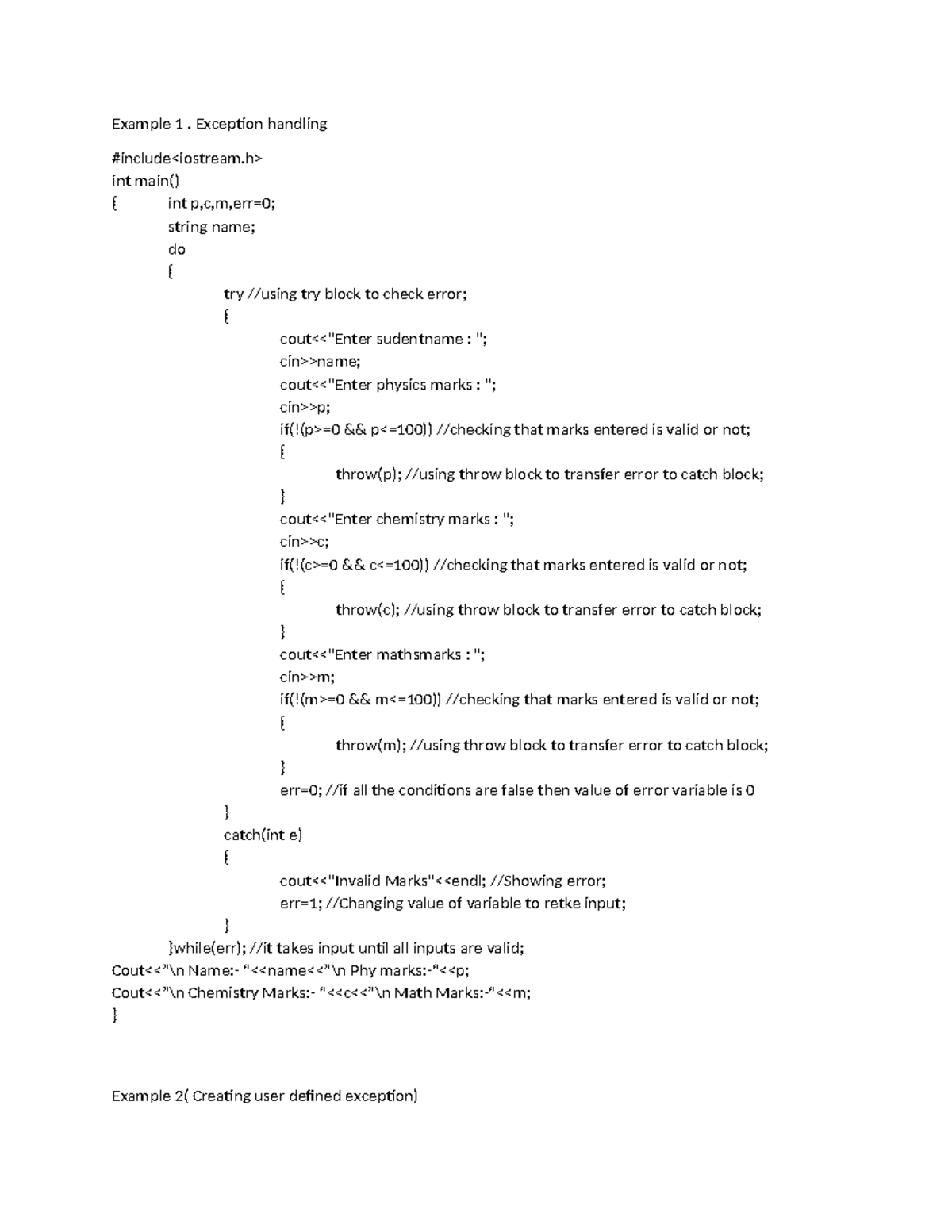Exception Handling Example Program: User-Defined Exceptions - Studocu
