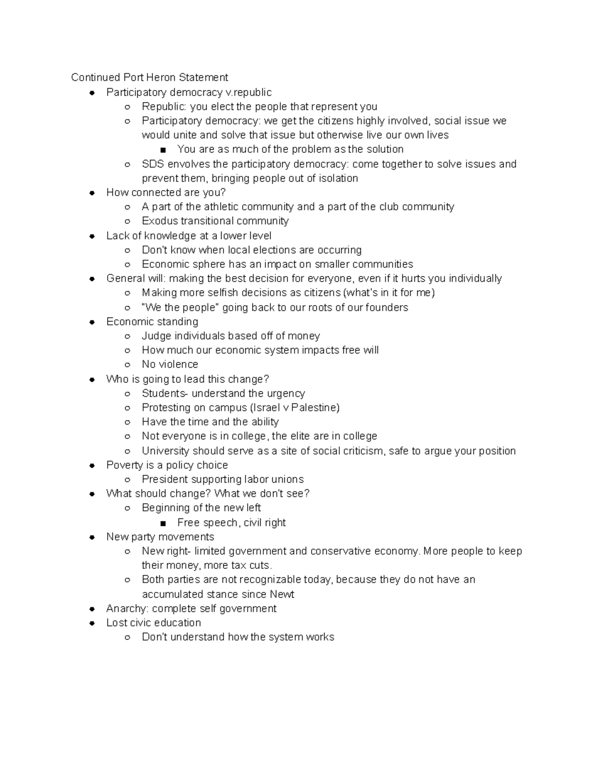 Port Huron Statement Summary: A Call for Participatory Democracy - Studocu