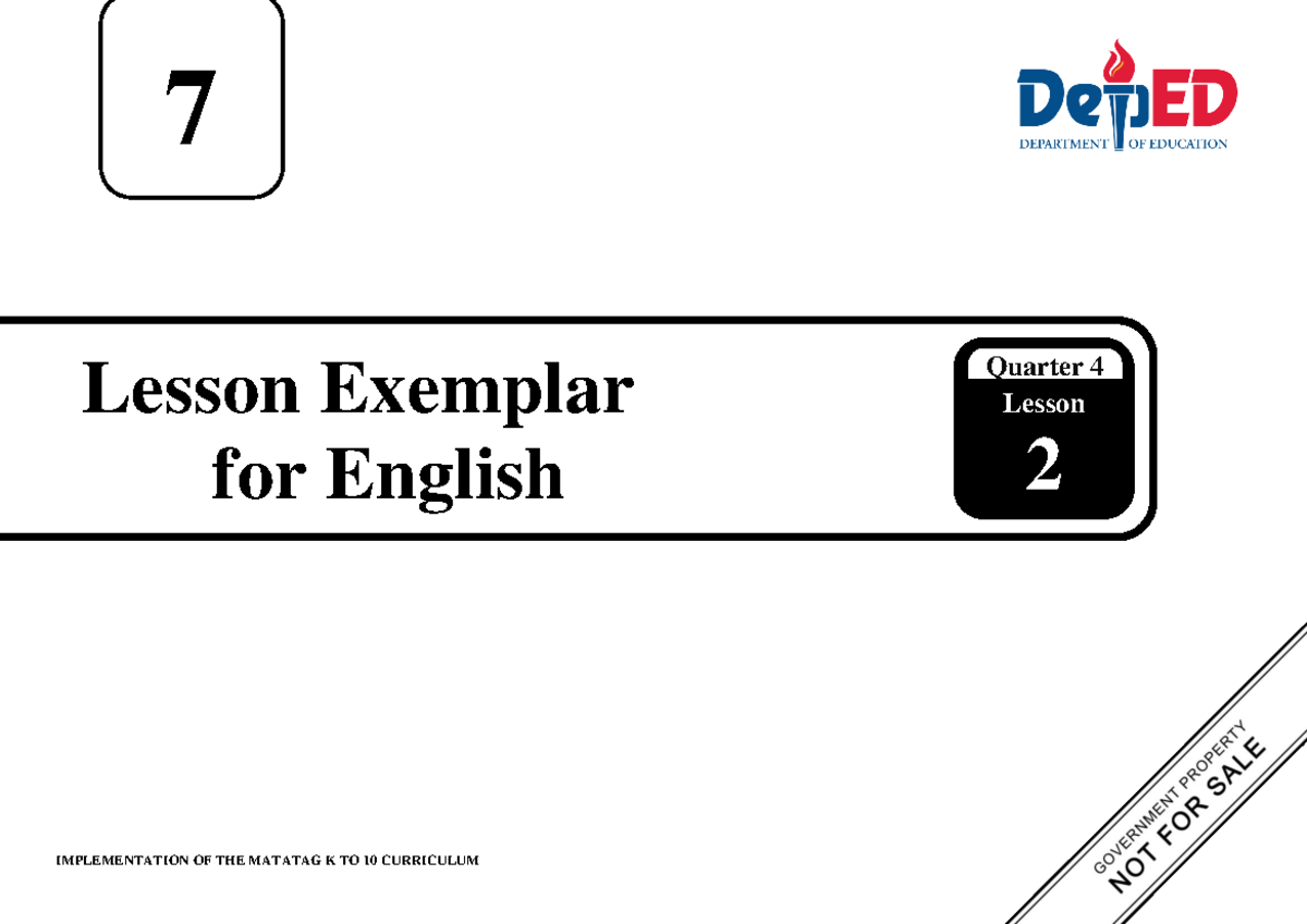 Q4 LE English-7 Lesson 2 Exemplar for Week 4 Curriculum - Studocu