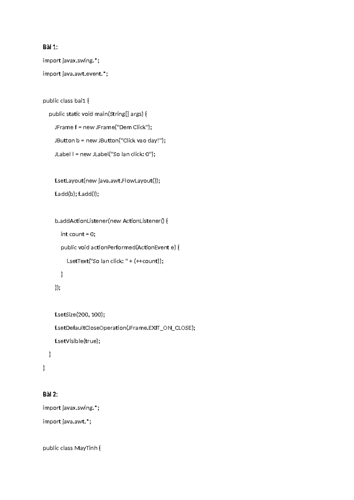 Java Programming Exercises: Bài 1 to Bài 6 Solutions - Studocu