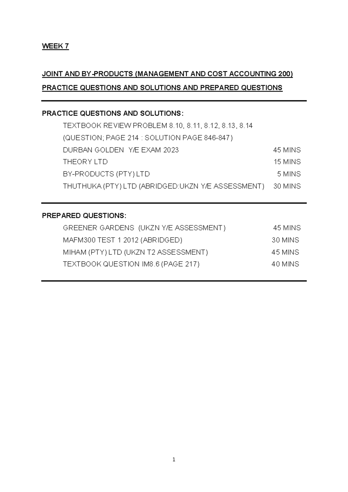 Week 7 Practice Prepared Questions Practice Solutions Week 7 Joint 1330