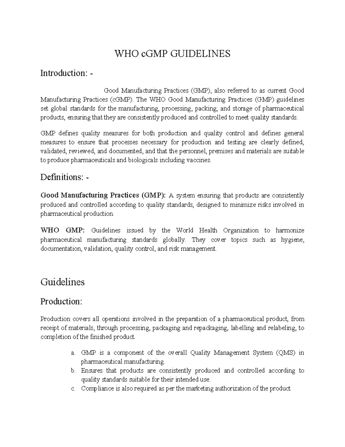 WHO cGMP Guidelines: Ensuring Quality in Pharmaceutical Manufacturing ...