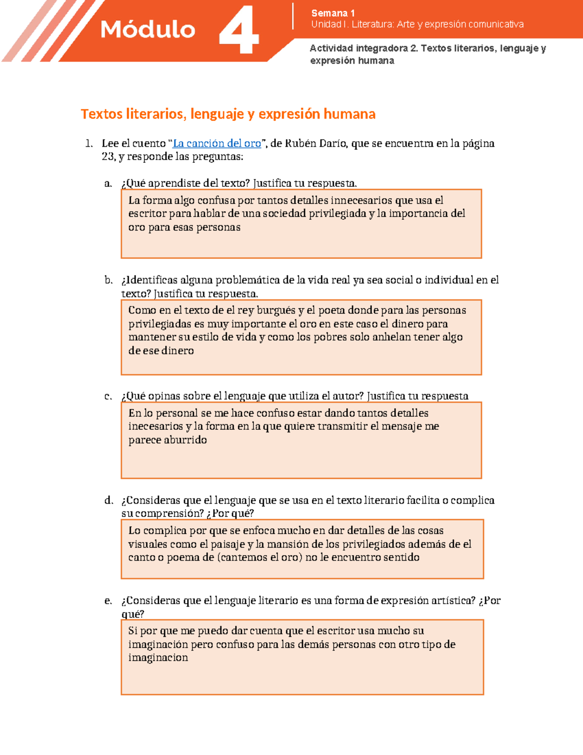 M4S1AI2 - modulo 4 semana 1 actividad integradora 2 - Semana 1 Unidad I. Literatura: Arte y ...