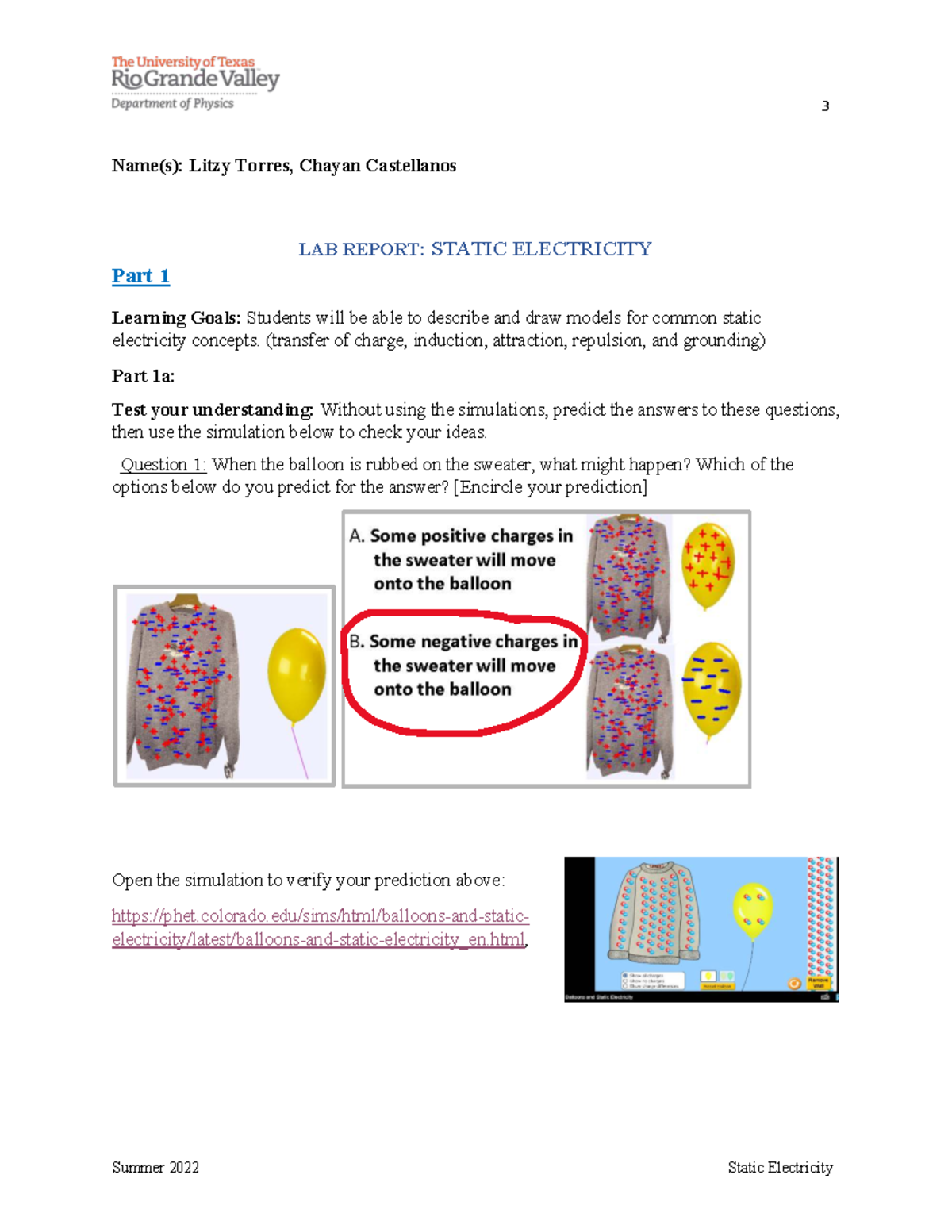 PHYS 1402 - Lab Report: Exploring Static Electricity Concepts - Studocu