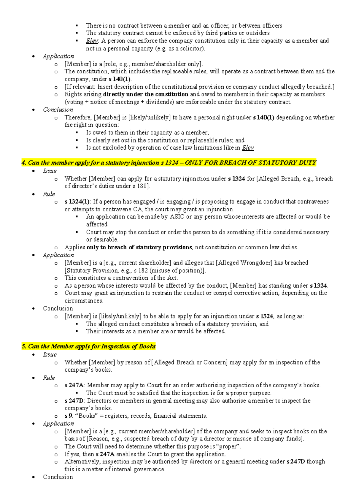 Company Law Exam Notes: Statutory Contracts & Member Rights (Admin 101 ...