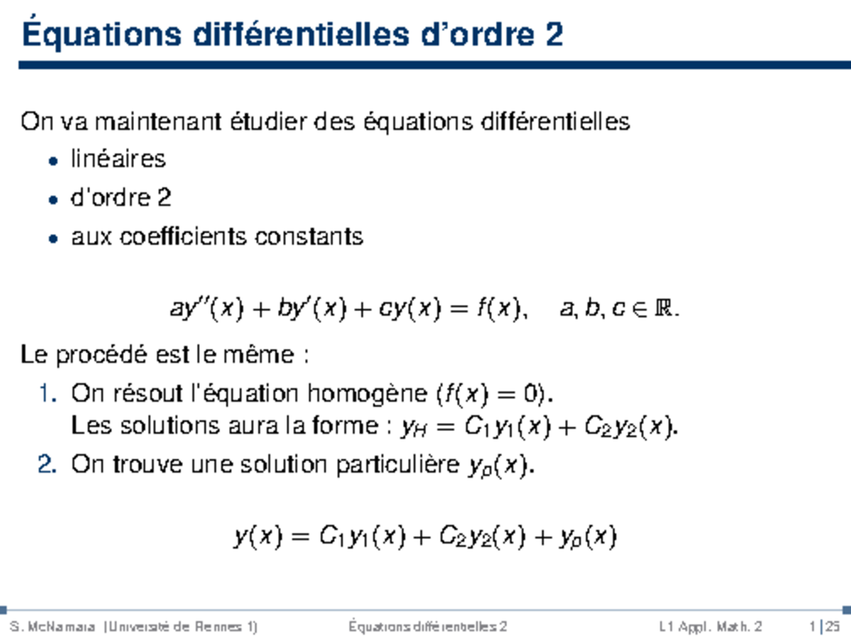 Eq dif2 - Exercices Résolus sur les Équations Différentielles d'Ordre 2 - Studocu