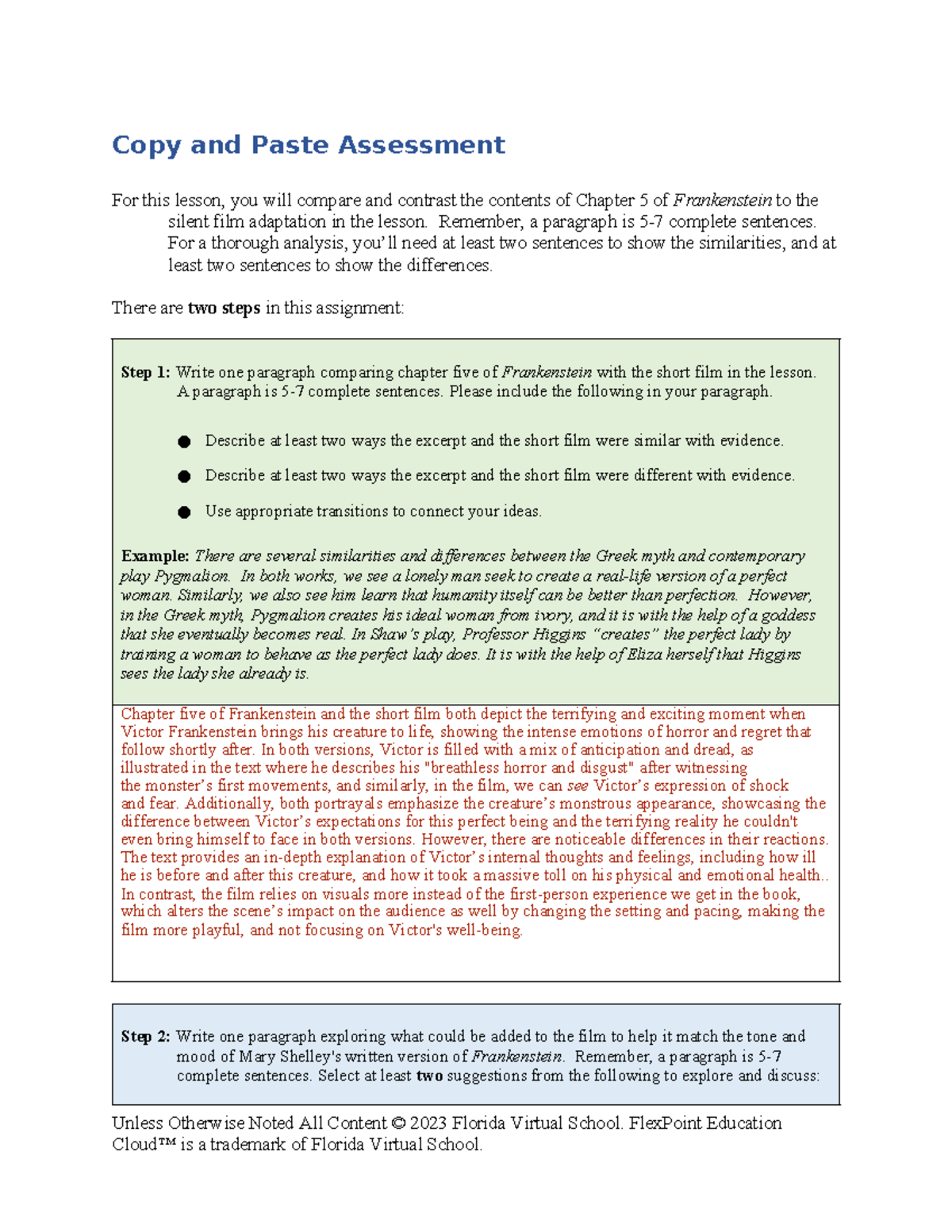 05 02 Copy and Paste Assessment: Comparing Frankenstein Chapter 5 ...