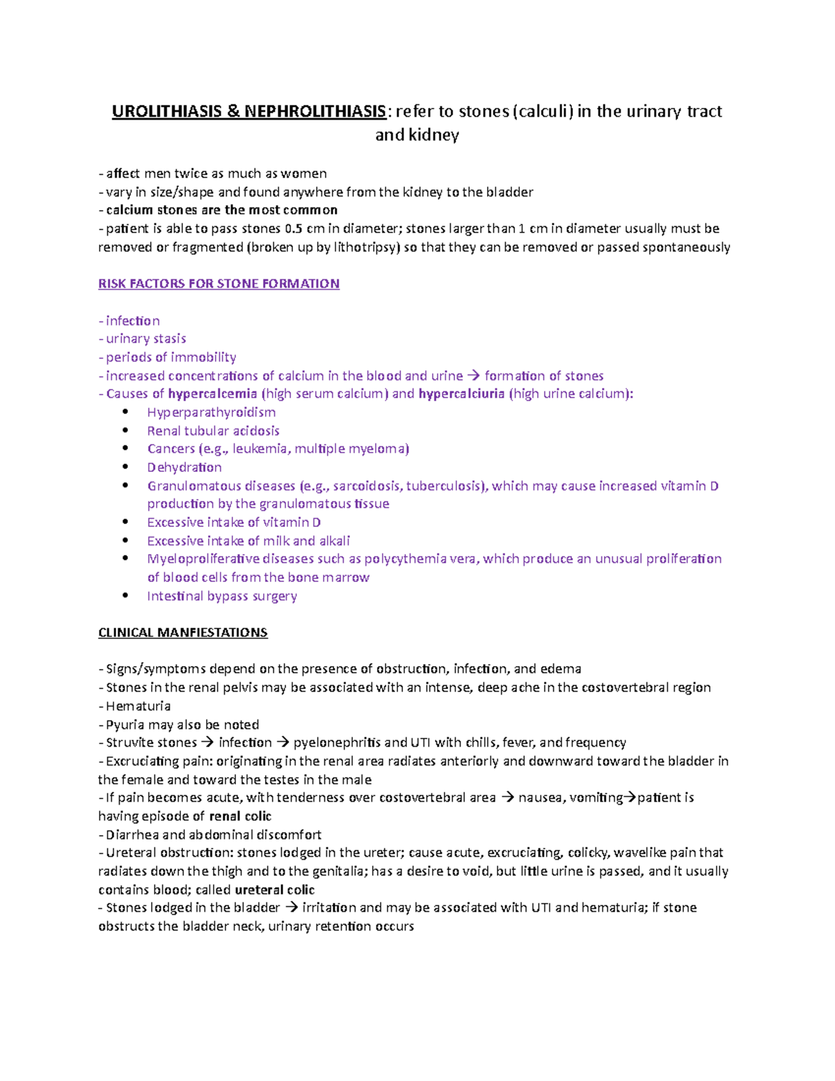 UROLITHIASIS & NEPHROLITHIASIS: Comprehensive Concept MAP - Studocu
