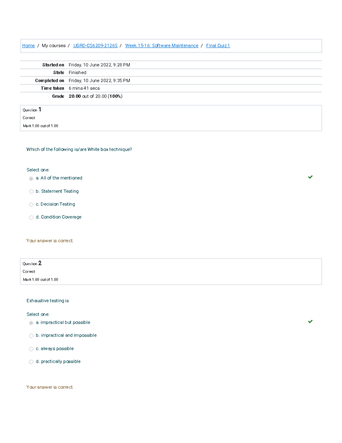Final Quiz 1 Review - UGRD-CS6209-2126S (Software Maintenance) - Studocu