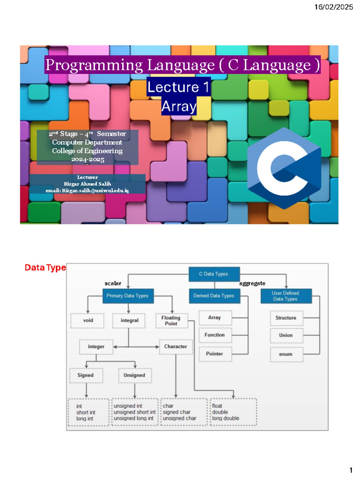CSE 101: Programming Language (C) Lecture 1 - Arrays Overview - Studocu