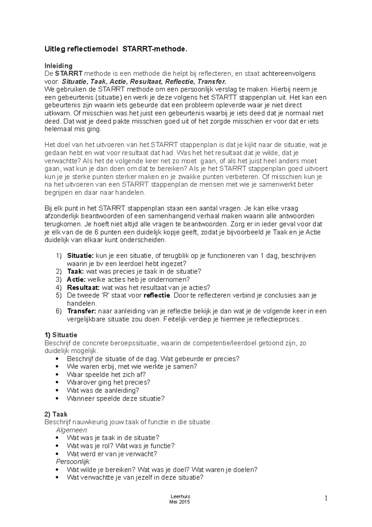 STARRT Methode Reflectiemodel: Stappenplan en Toepassing - Studeersnel