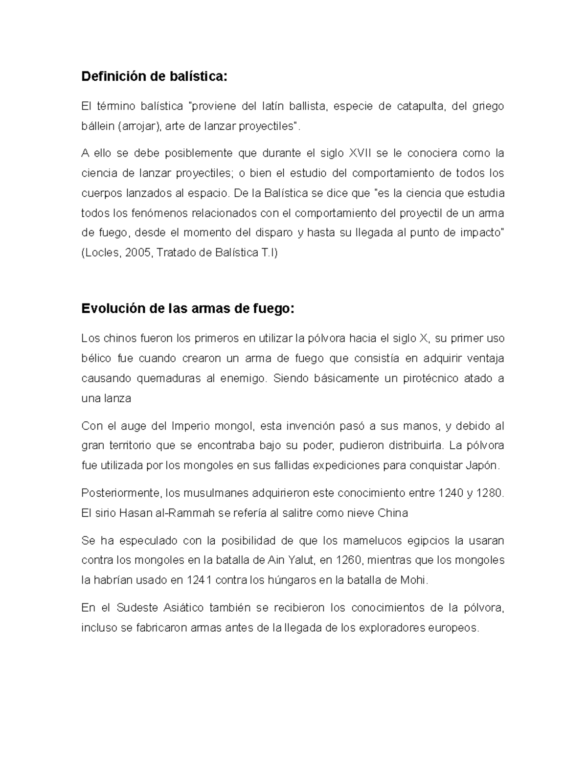 Evolución de la Balística y sus Armas en la Historia - Studocu