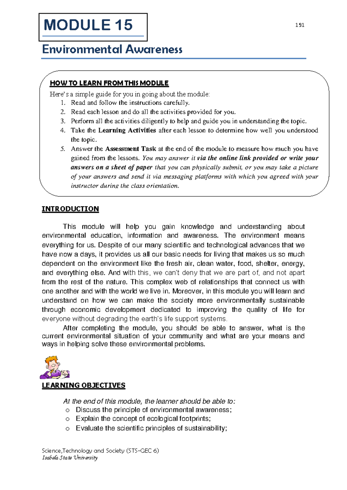 Module 15: Environmental Awareness and Sustainability (STS-GEC 6) - Studocu