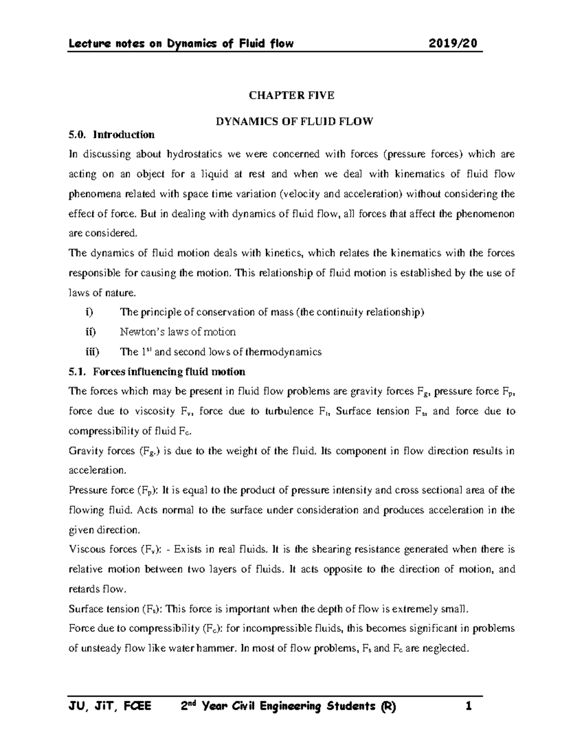 Chapter 5 - Dynamics of Fluid Flow in Hydrology (ENG 101) - Studocu