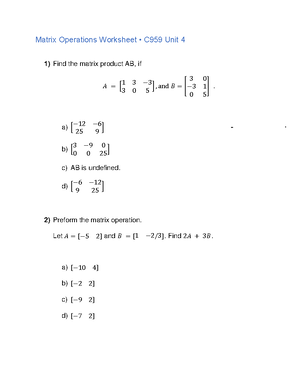 Finite and Infinite Series Worksheet C959 Unit 5 Exercises - Studocu