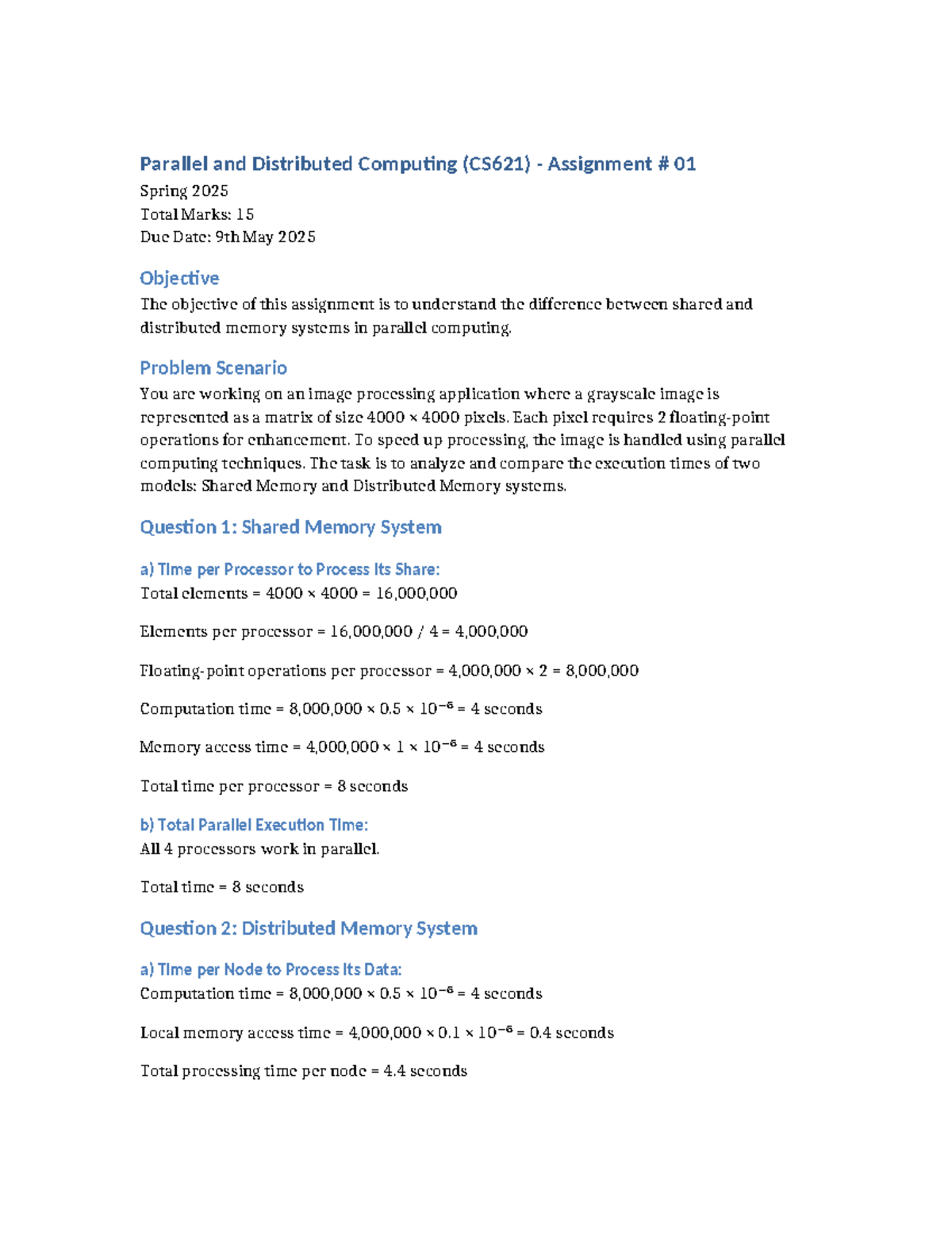 CS621 Assignment 01: Analyzing Shared vs Distributed Memory Systems ...